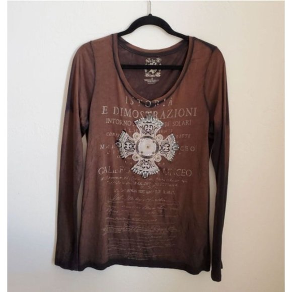 Buckle | Tops | Rebel T Stone Top L Long Sleeve Bling Cross V Neck Font ...